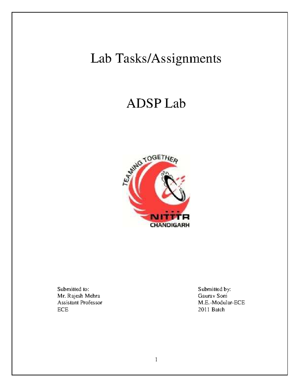 Advanced Digital Signal Processing Lab - Lab Tasks/Assignments ADSP Lab Submitted to: Submitted ...