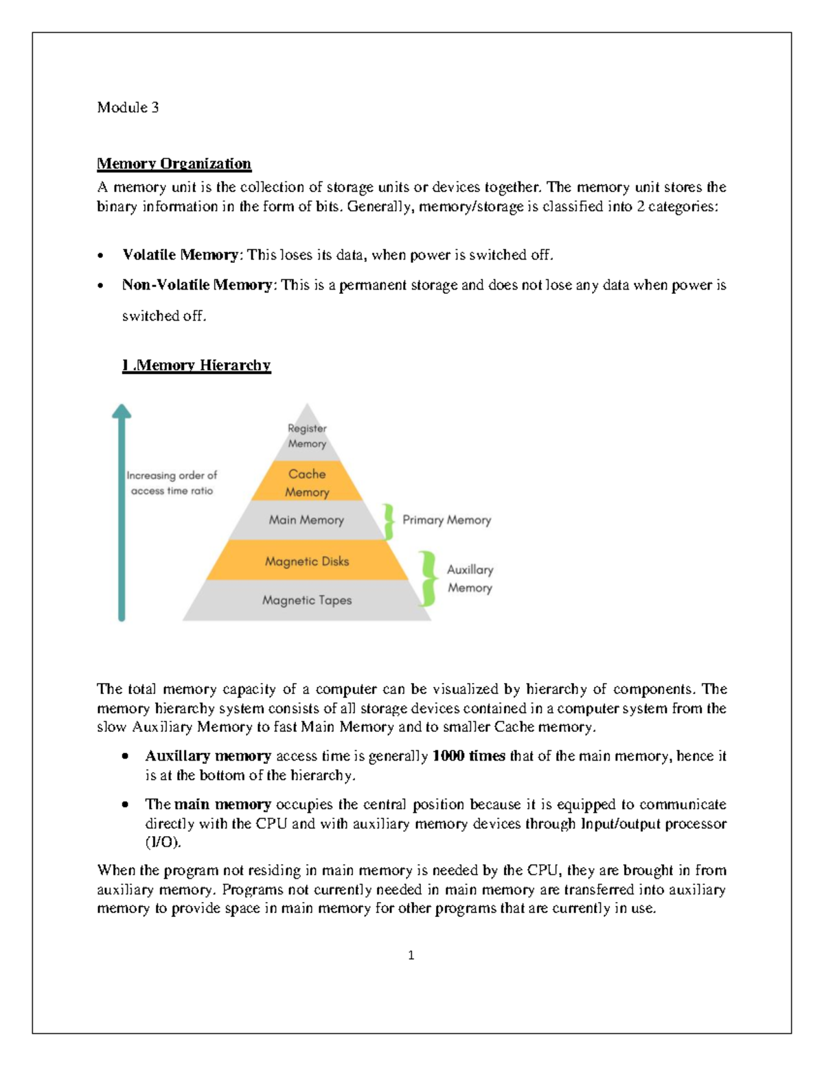 Co module 3 - Bst of luck - Module 3 Memory Organization A memory unit ...