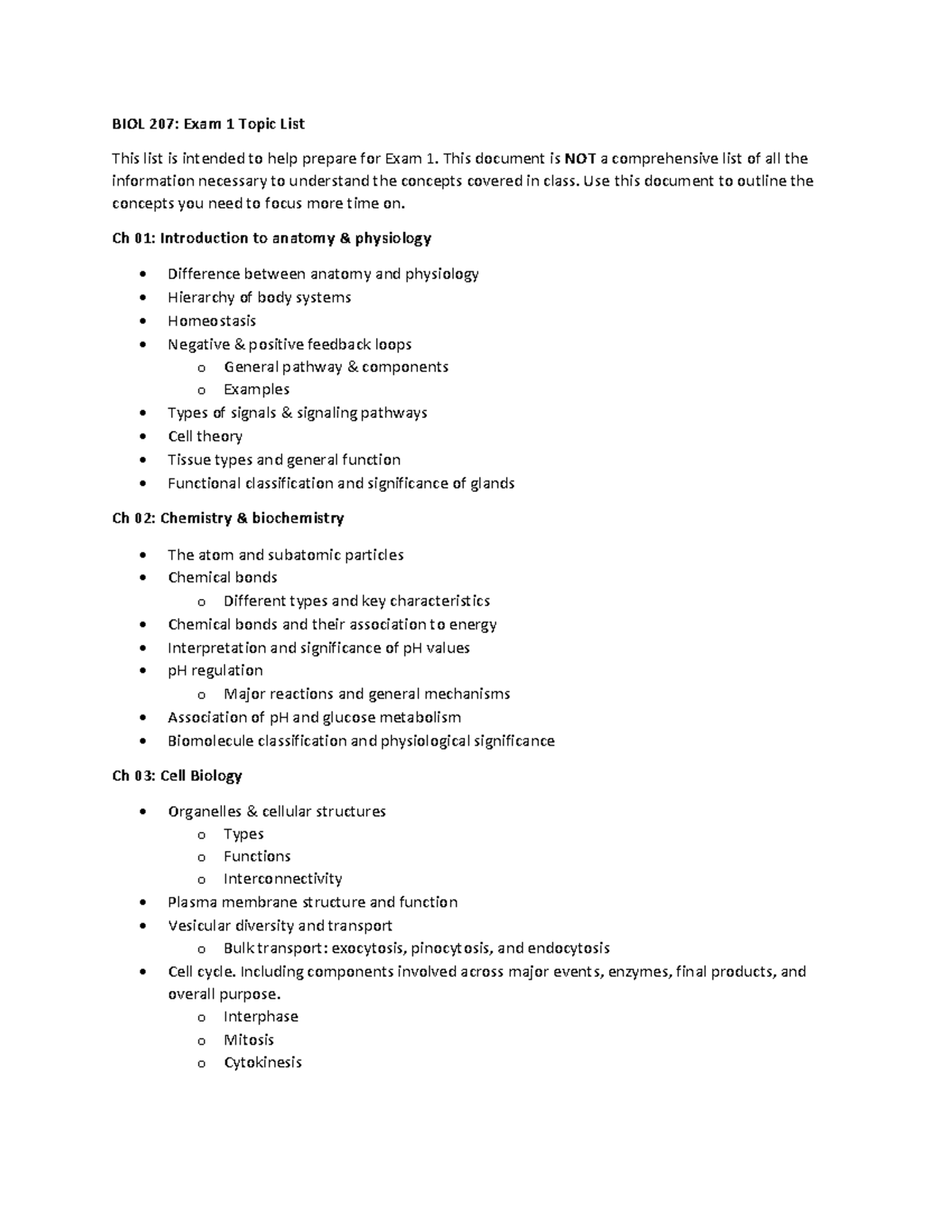 Nutrition and Aging - BIOL 207: Exam 1 Topic List This list is intended ...