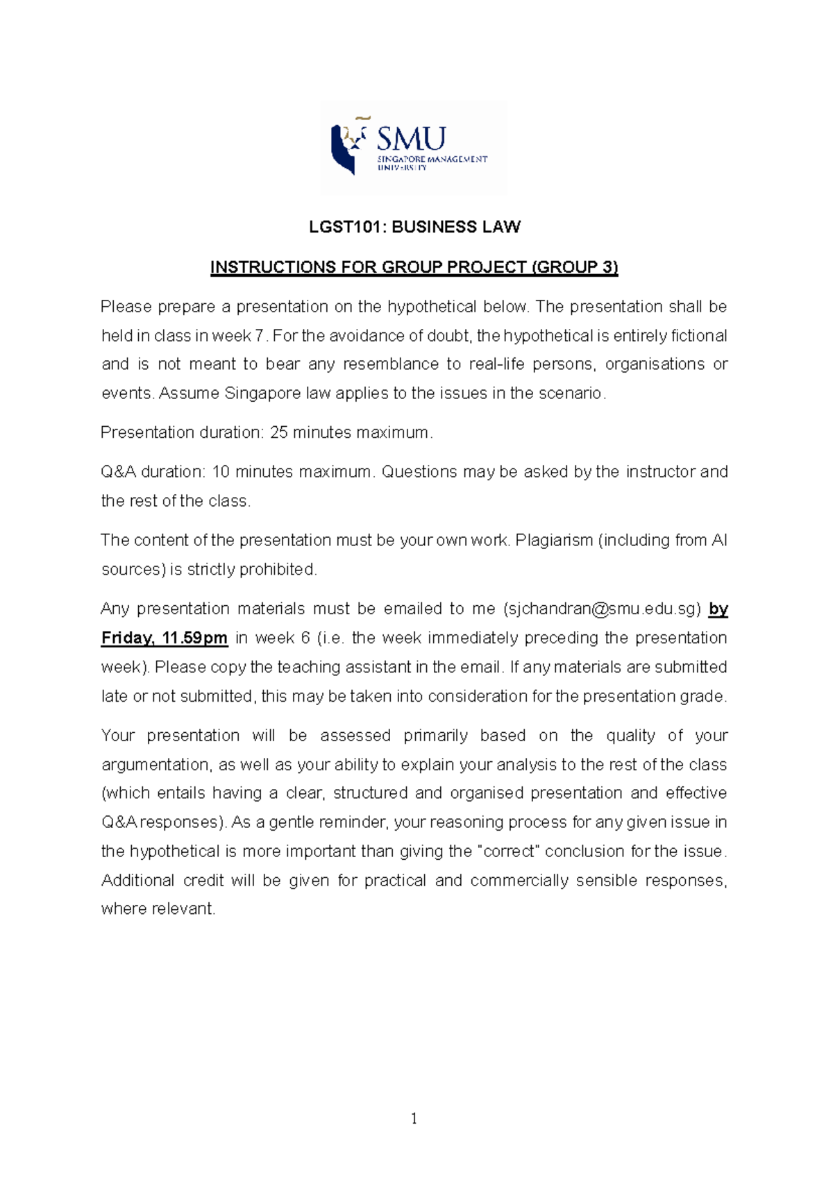 Group 3 Question - practice - LGST101: BUSINESS LAW INSTRUCTIONS FOR ...