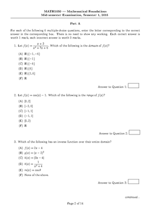 Formula Sheet-Integration UQ college 2018 2019 - MATH1050 - UQ - Studocu