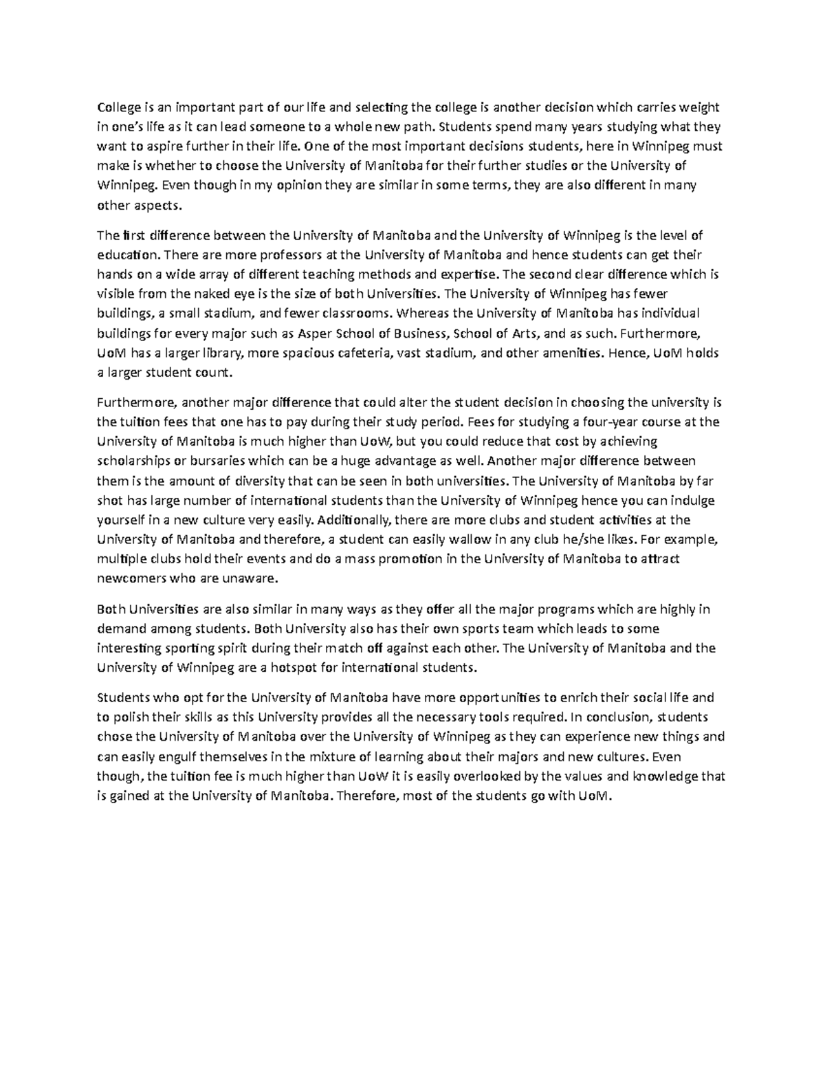 Diagnostic essay - College is an important part of our life and ...