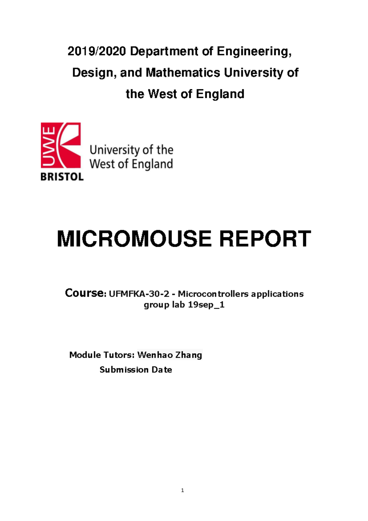 Micromouse Project Microcontroller Application Lab - 2019/2020 ...