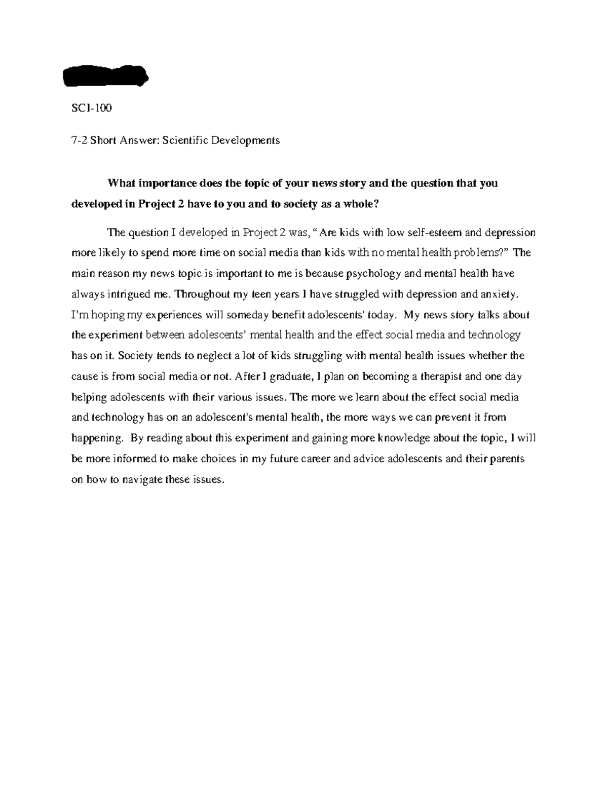Sci 100 7-2 Short Answer Scientific Developments - Siobhan Morris SCI ...