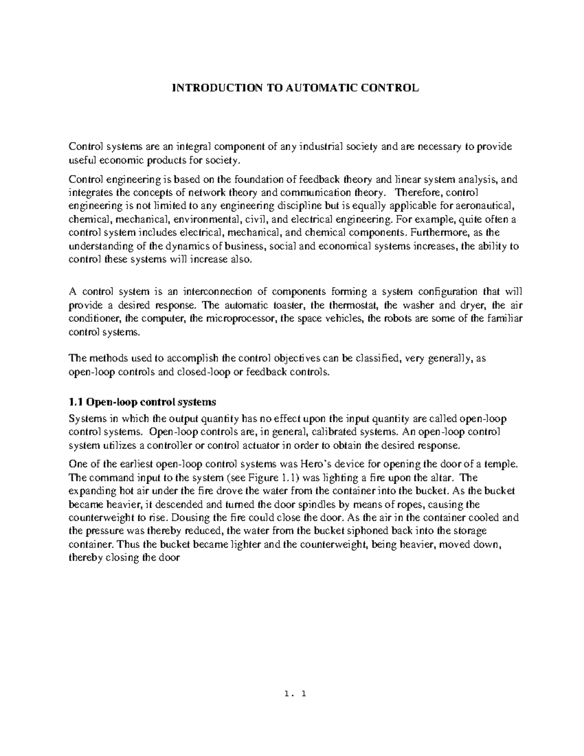 EE371Lecture Notes - INTRODUCTION TO AUTOMATIC CONTROL Control systems ...