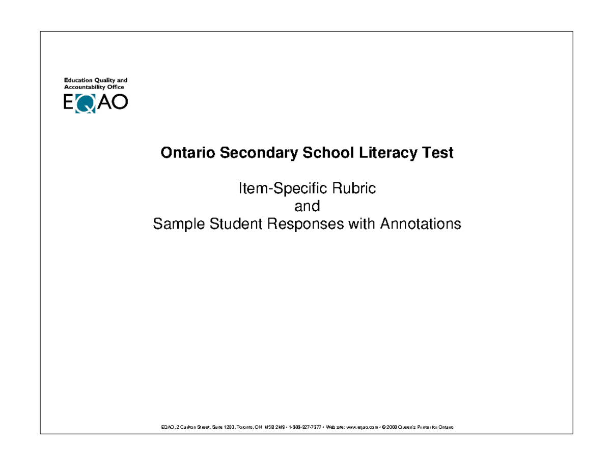 Osslt Opinion Essay Rubric And Scoring Guide For Topic Development 