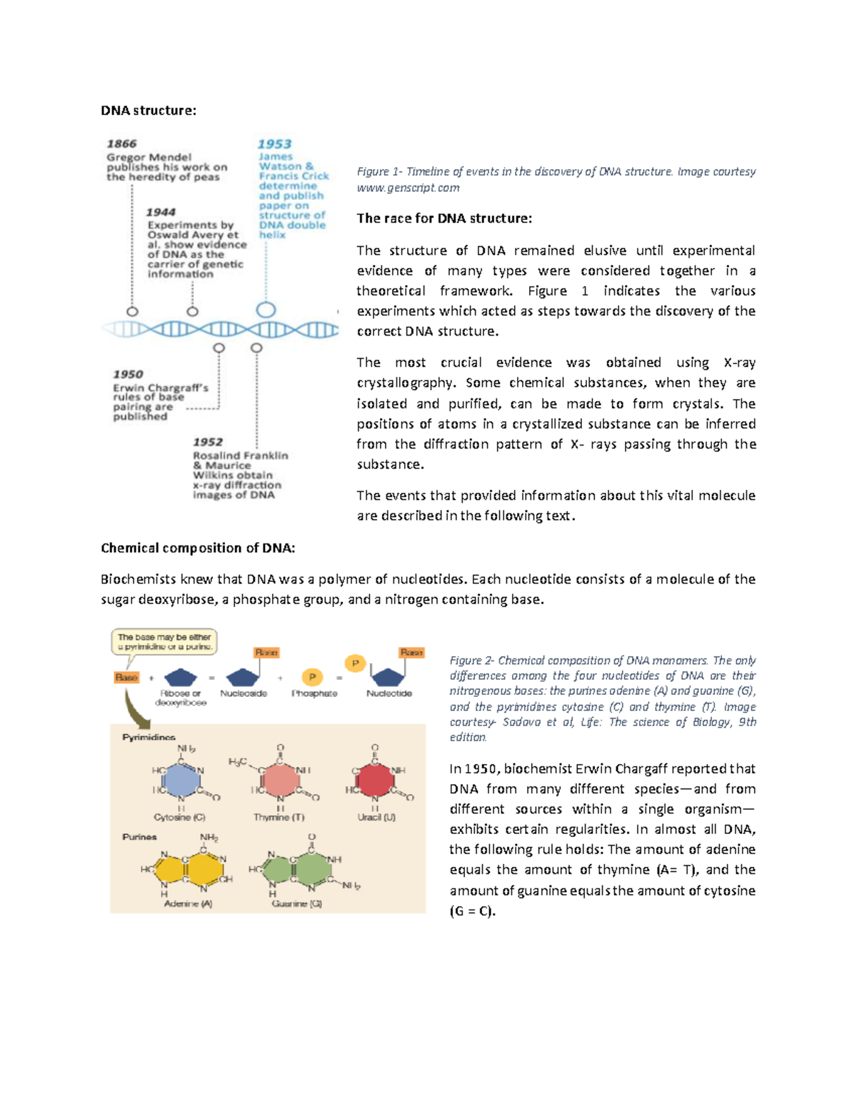 Replication - Good notes - DNA structure: Figure 1- Timeline of events ...