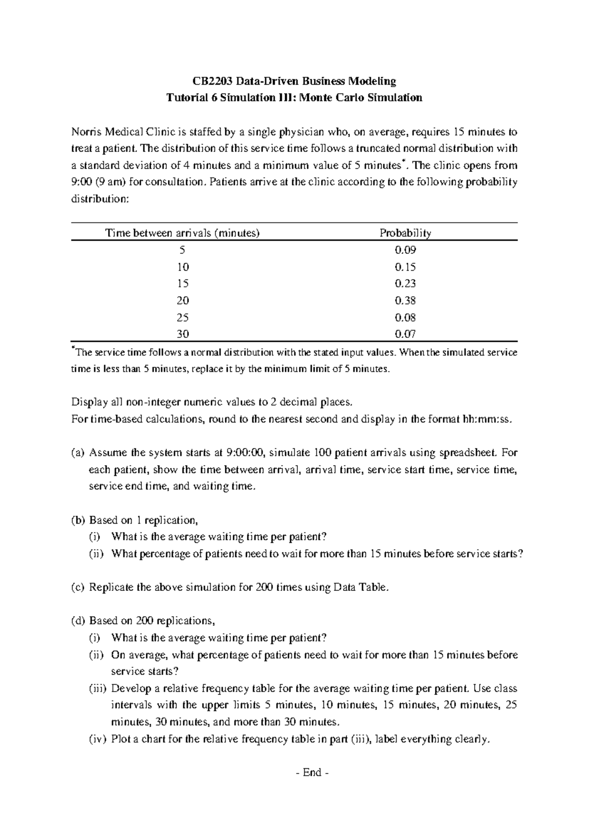 Tutorial 6tutorial 6 - CB2203 Data-Driven Business Modeling Tutorial 6 Simulation III: Monte ...
