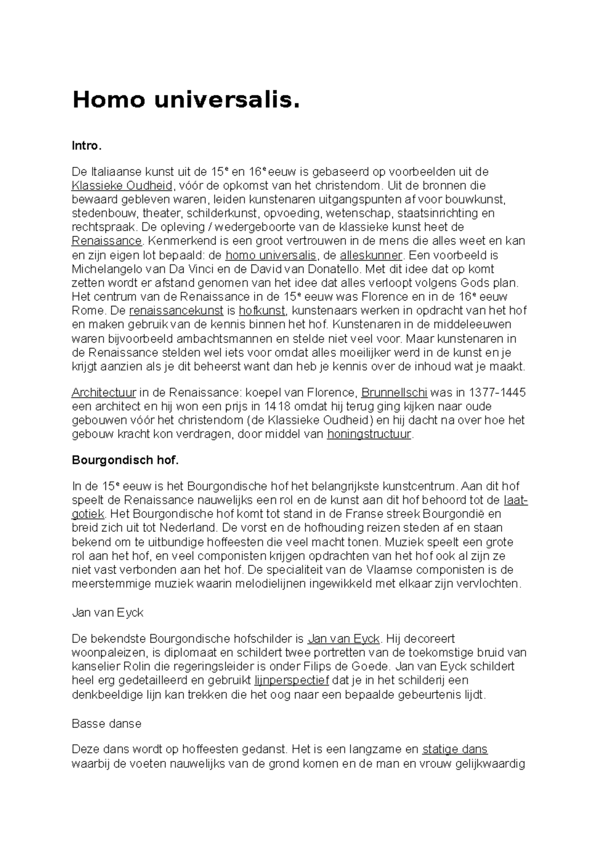 Samenvatting hof homo-universalis - Homo universalis. Intro. De ...