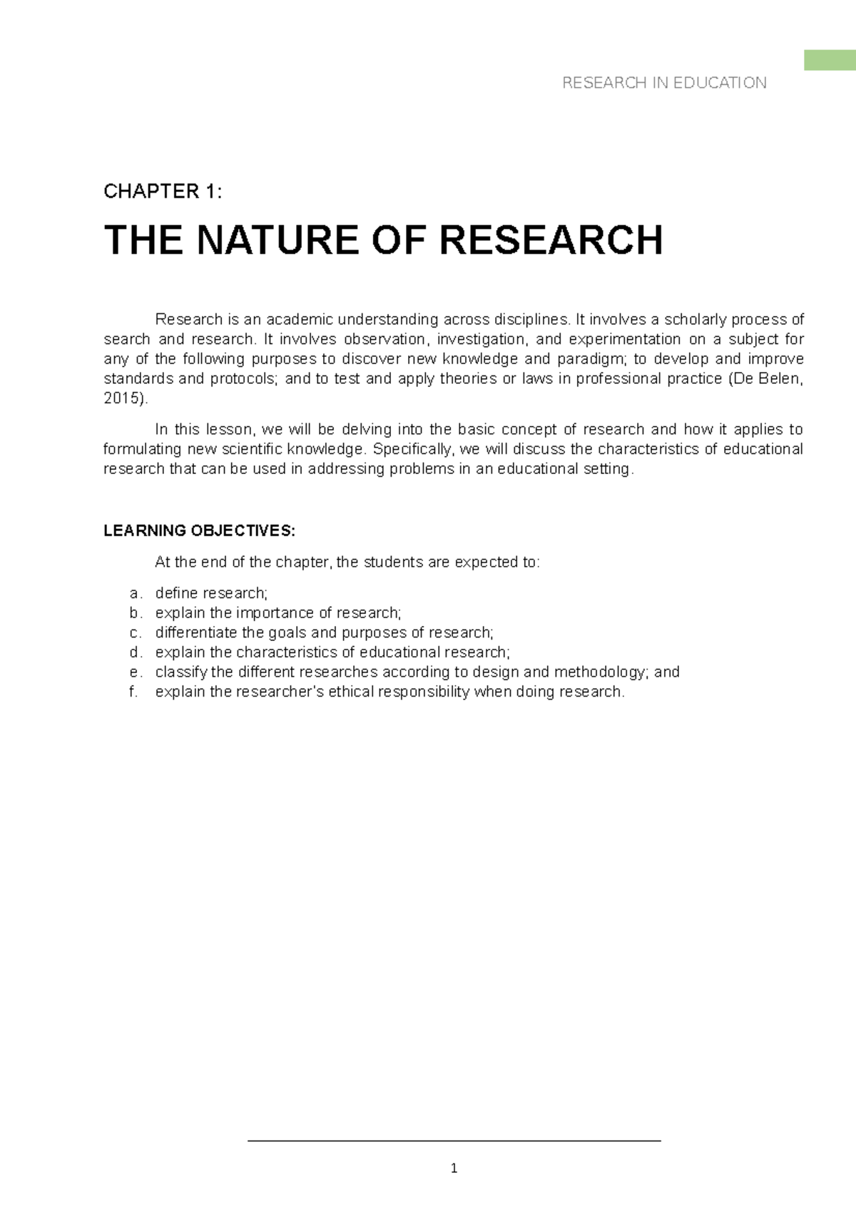 MODULE INEDUCATIONAL RESEARCH PART 1SSS - CHAPTER 1: THE NATURE OF ...