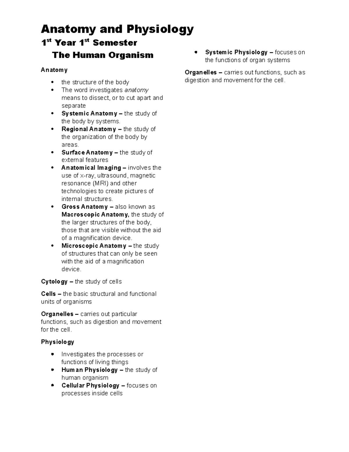 Anatomy reviewer 1st year 1st sem - Anatomy and Physiology 1 st Year 1 ...