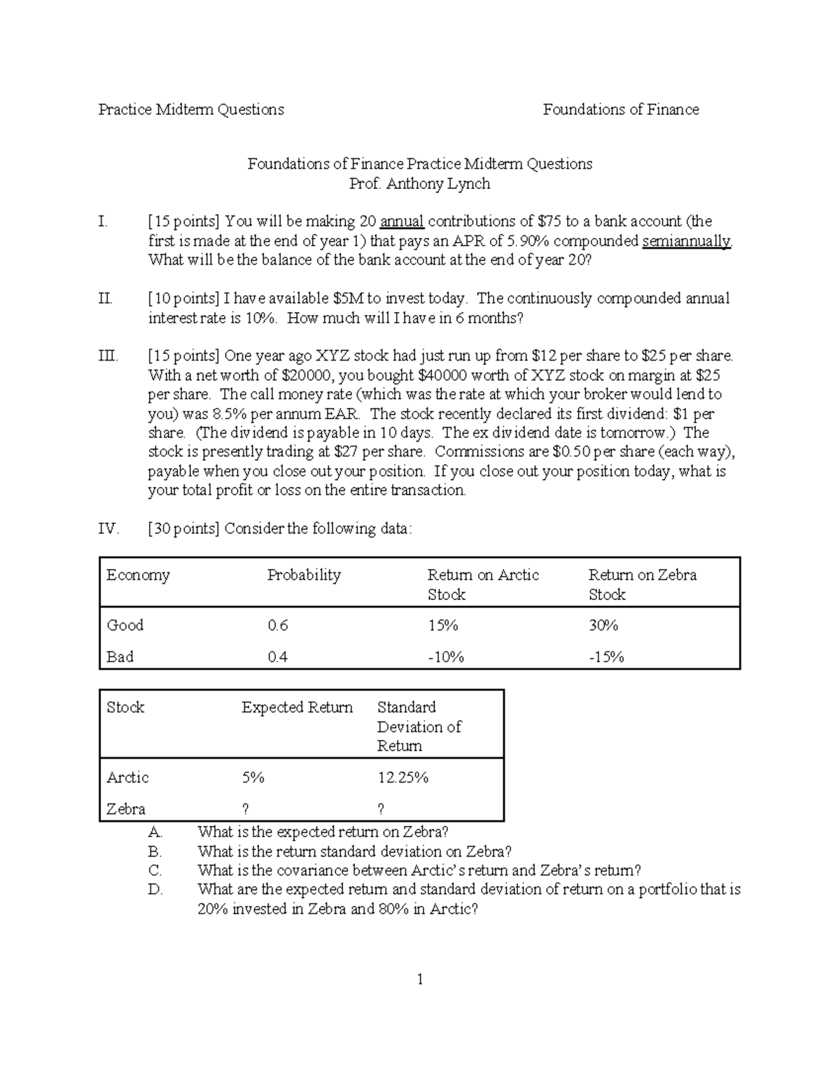 practice questions - Foundations of Finance Practice Midterm Questions ...
