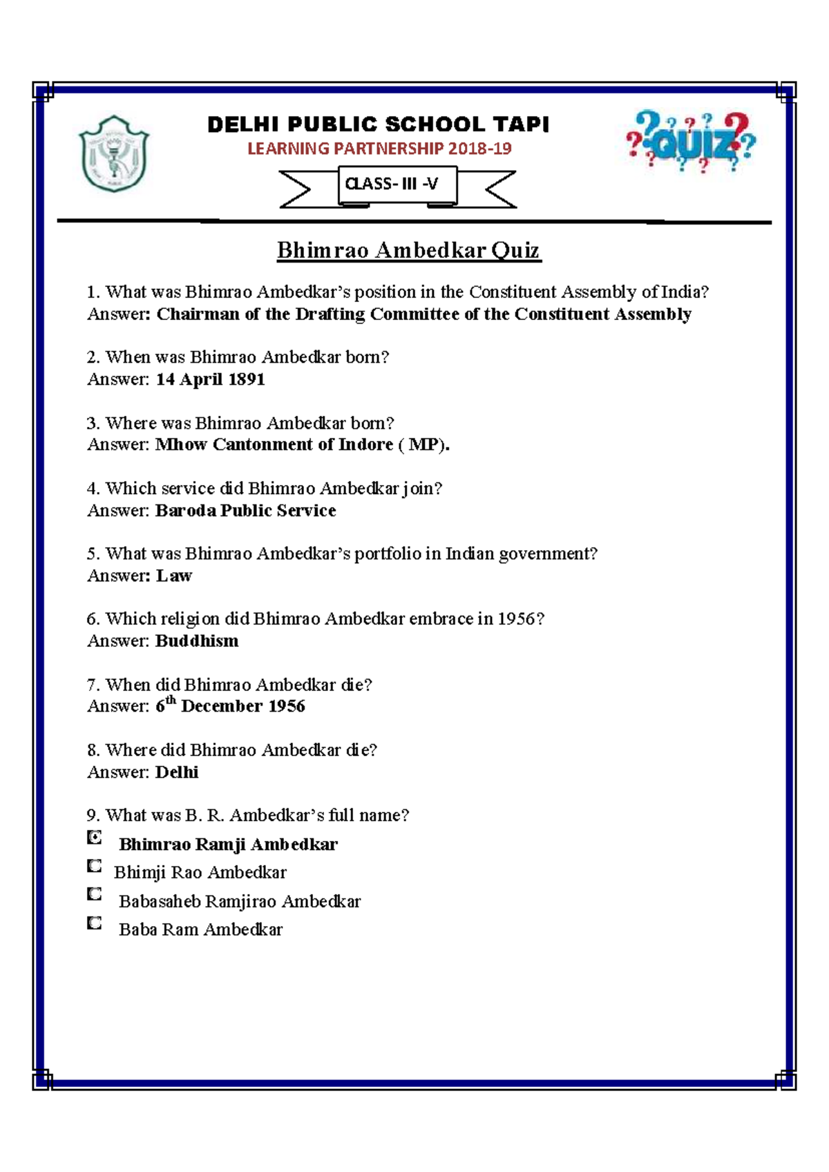 Dpst-pre-mid-term-quiz-bhimrao-ambedkar-quiz -iii-v - LEARNING ...