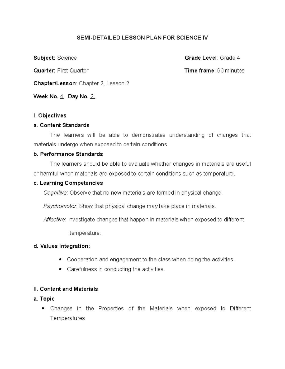 5E Semi-detailed LP - SEMI-DETAILED LESSON PLAN FOR SCIENCE IV Subject ...