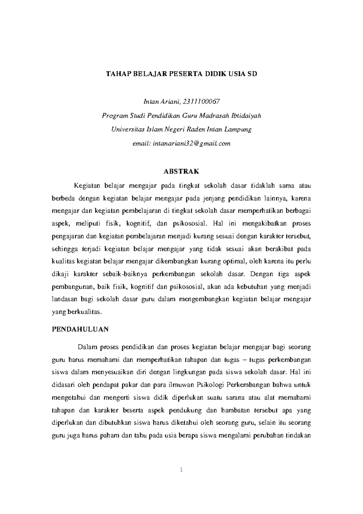 Artikel ( Intan) Tahap Belajar Peserta Didik USIA SD - TAHAP BELAJAR ...