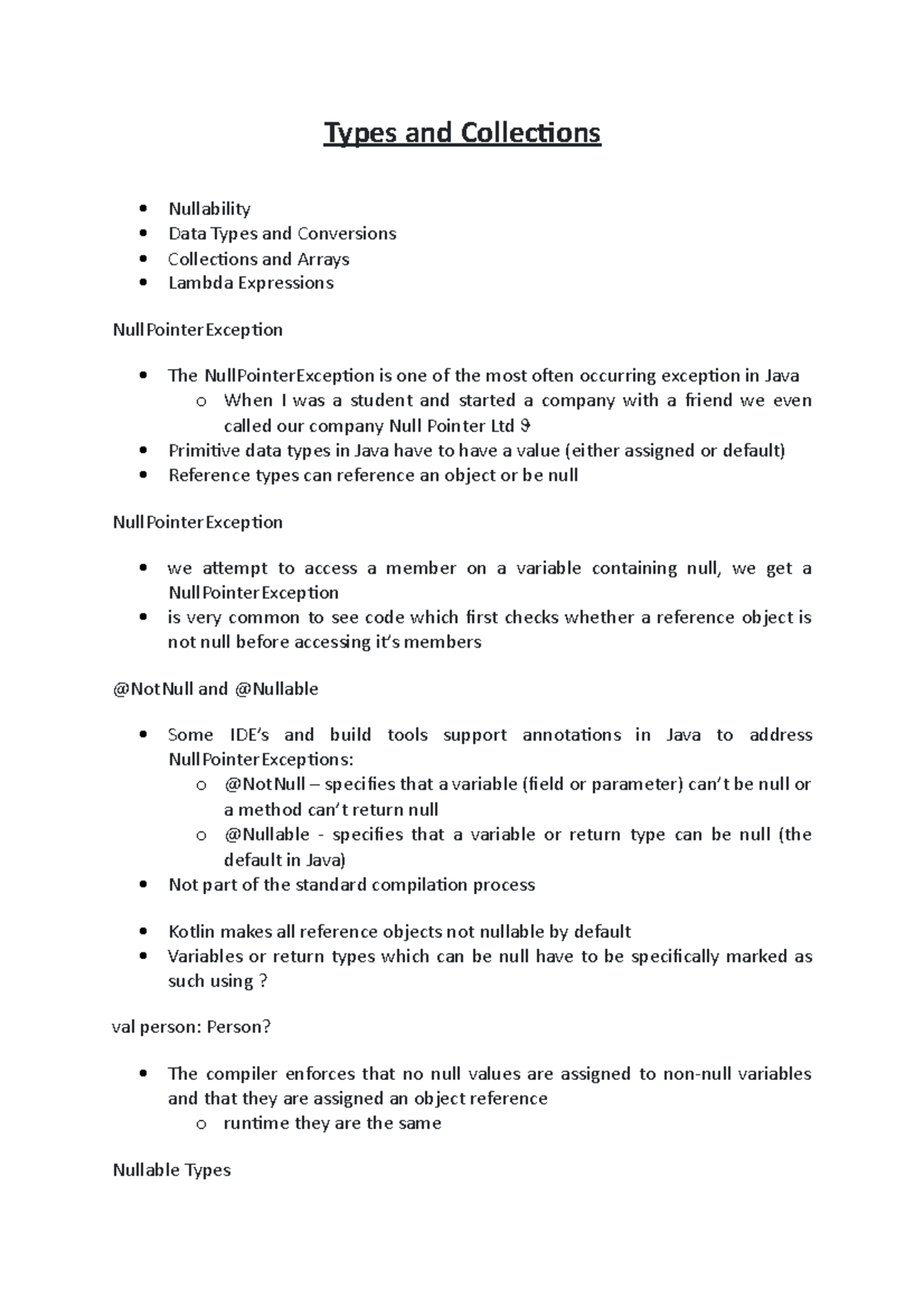 Types and Collections - COMP1549 - GRE - Studocu