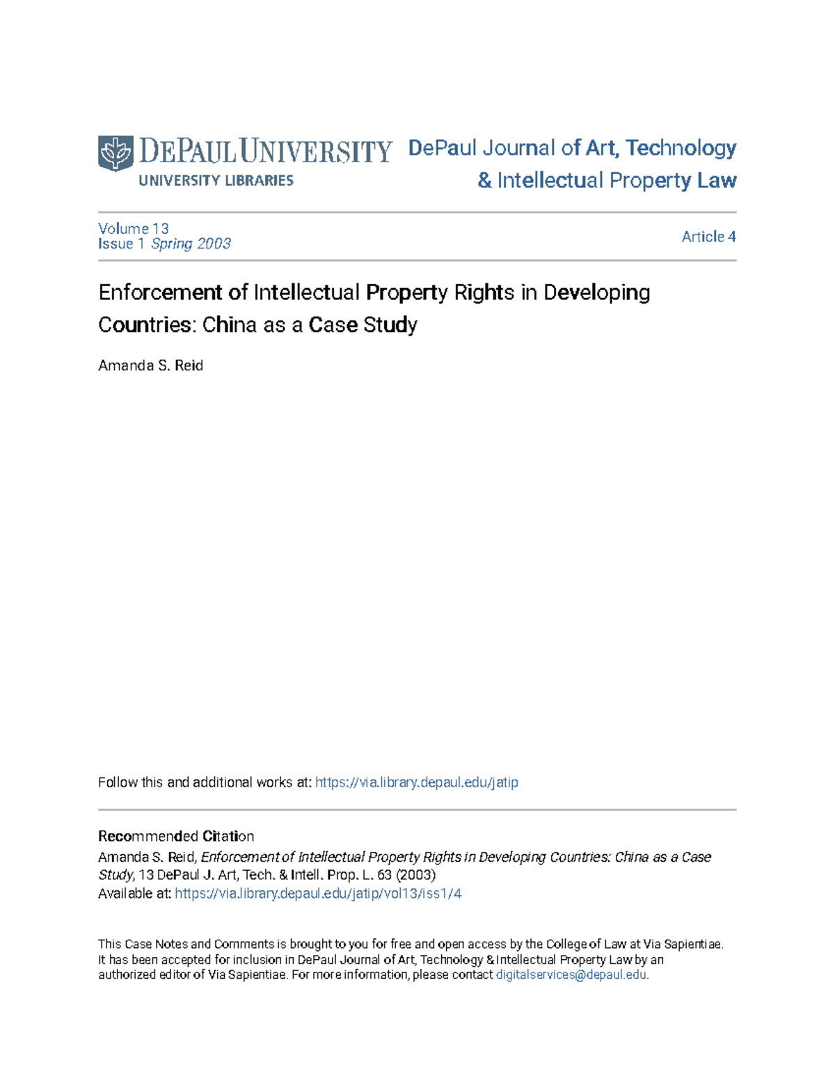Enforcement of Intellectual Property Rights in Developing Countries ...