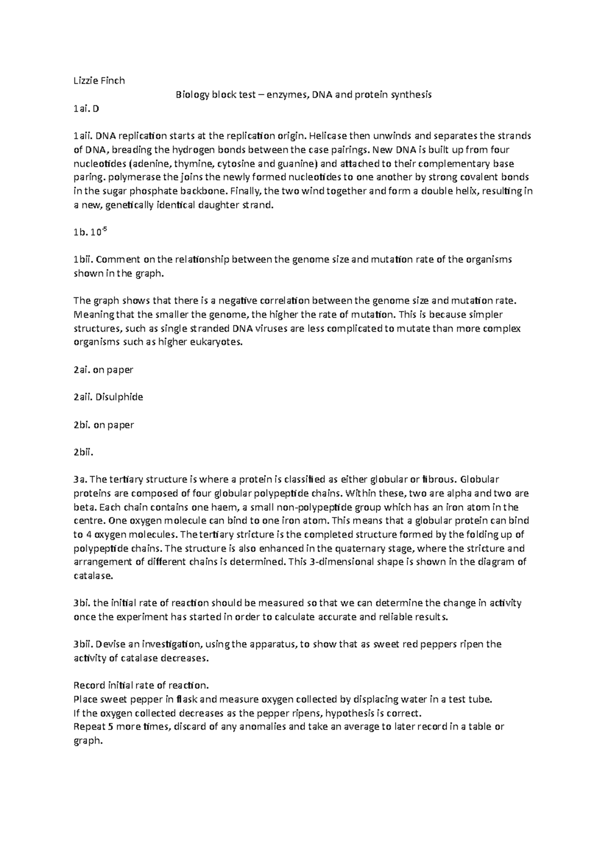 Bio block test dna - test - Lizzie Finch Biology block test – enzymes ...