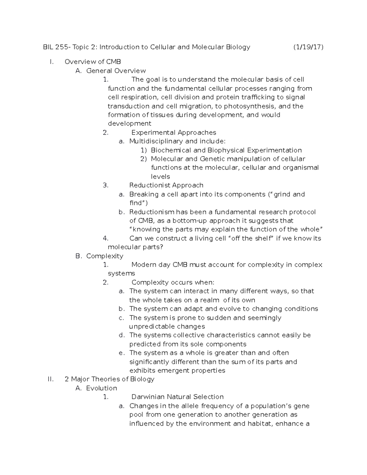 BIL 255 Topic 2 1-19 (Exam1) - BIL Topic 2: Introduction to Cellular ...