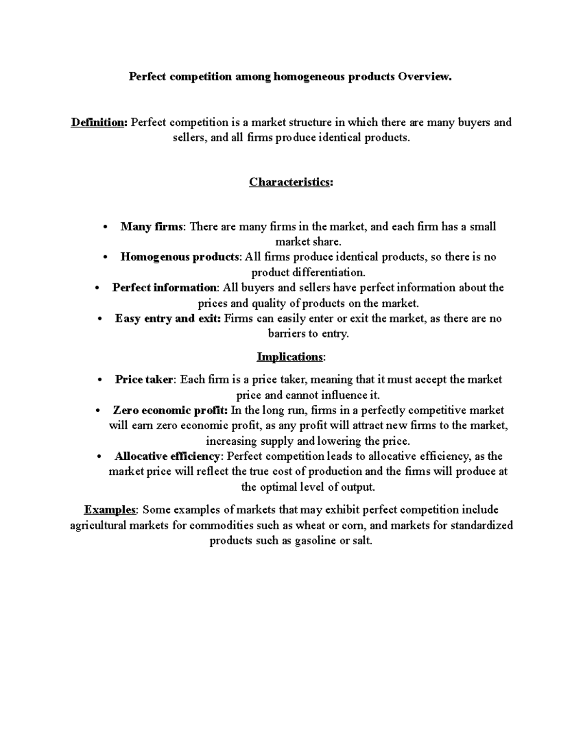 Document 87 - Perfect competition among homogeneous products Overview ...