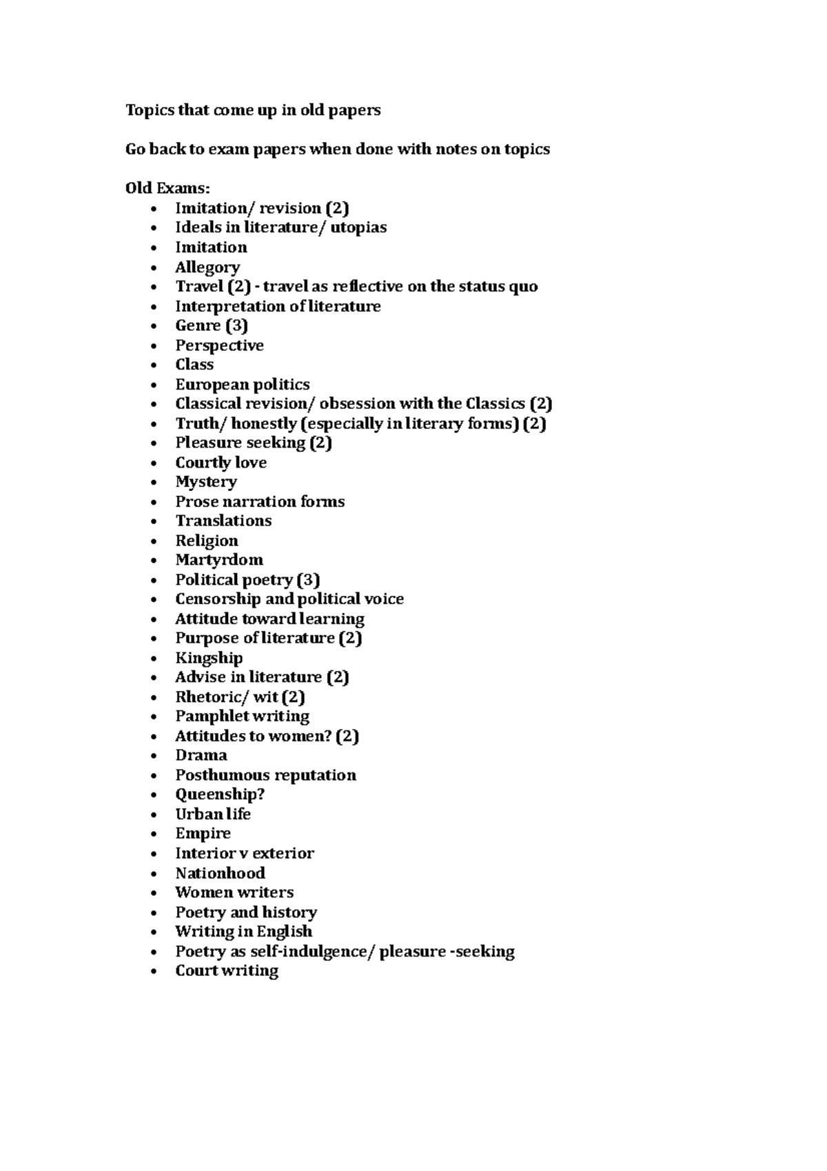 Topics that come up in old papers - Studocu