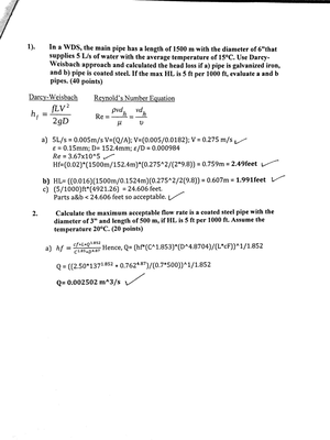 CE 332 Assignment 4 Solution - 1. Determine system curve for the system ...