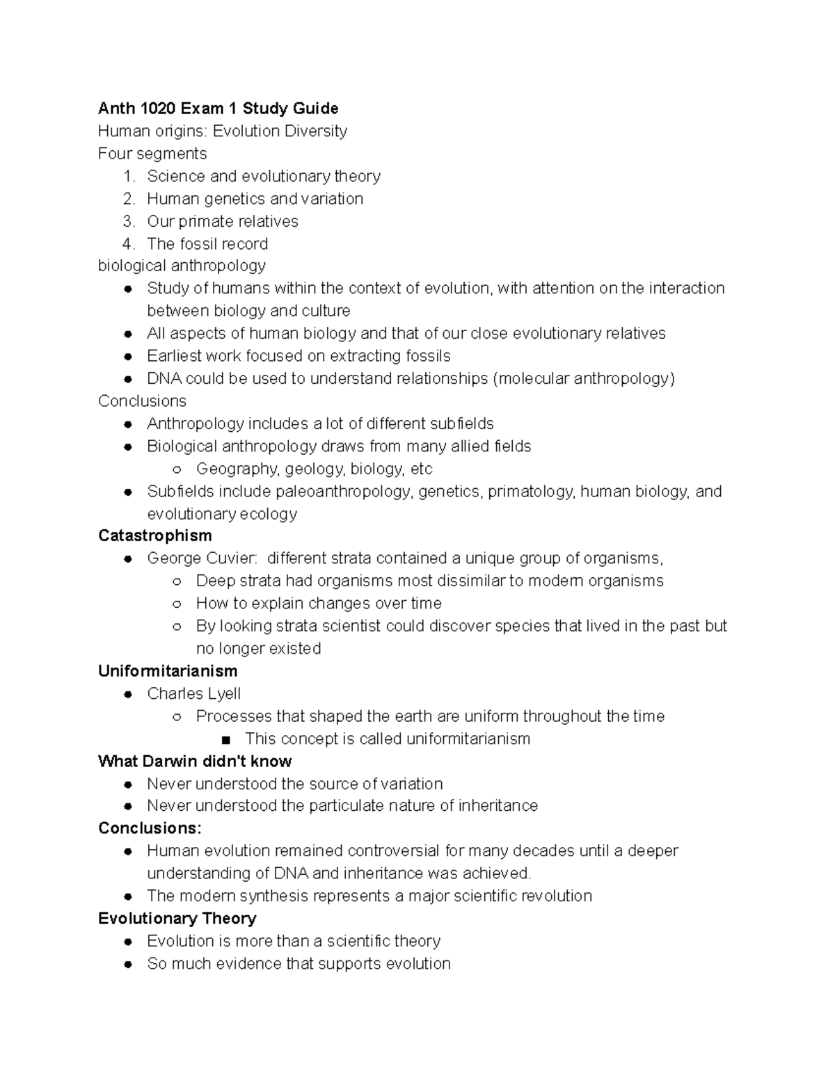 Anth 1020 Chapter 1 Exam Study Notes - Anth 1020 Exam 1 Study Guide ...