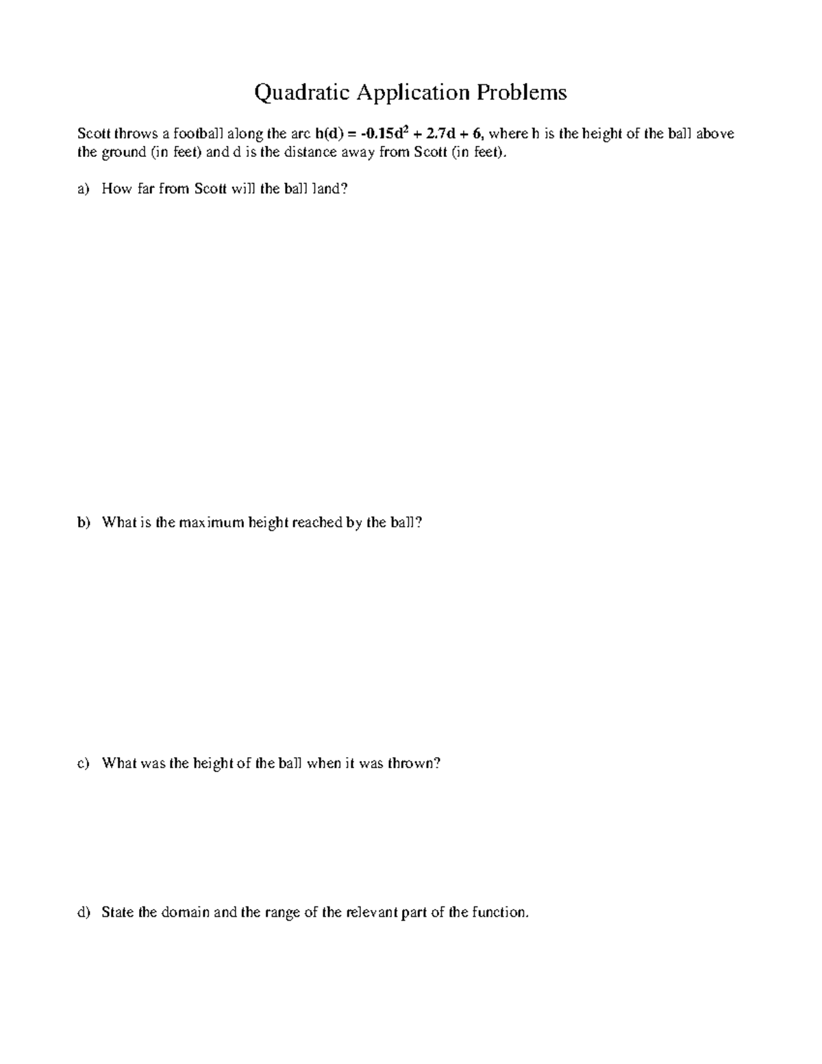 9 - Quadratic Application Problems - Quadratic Application Problems ...