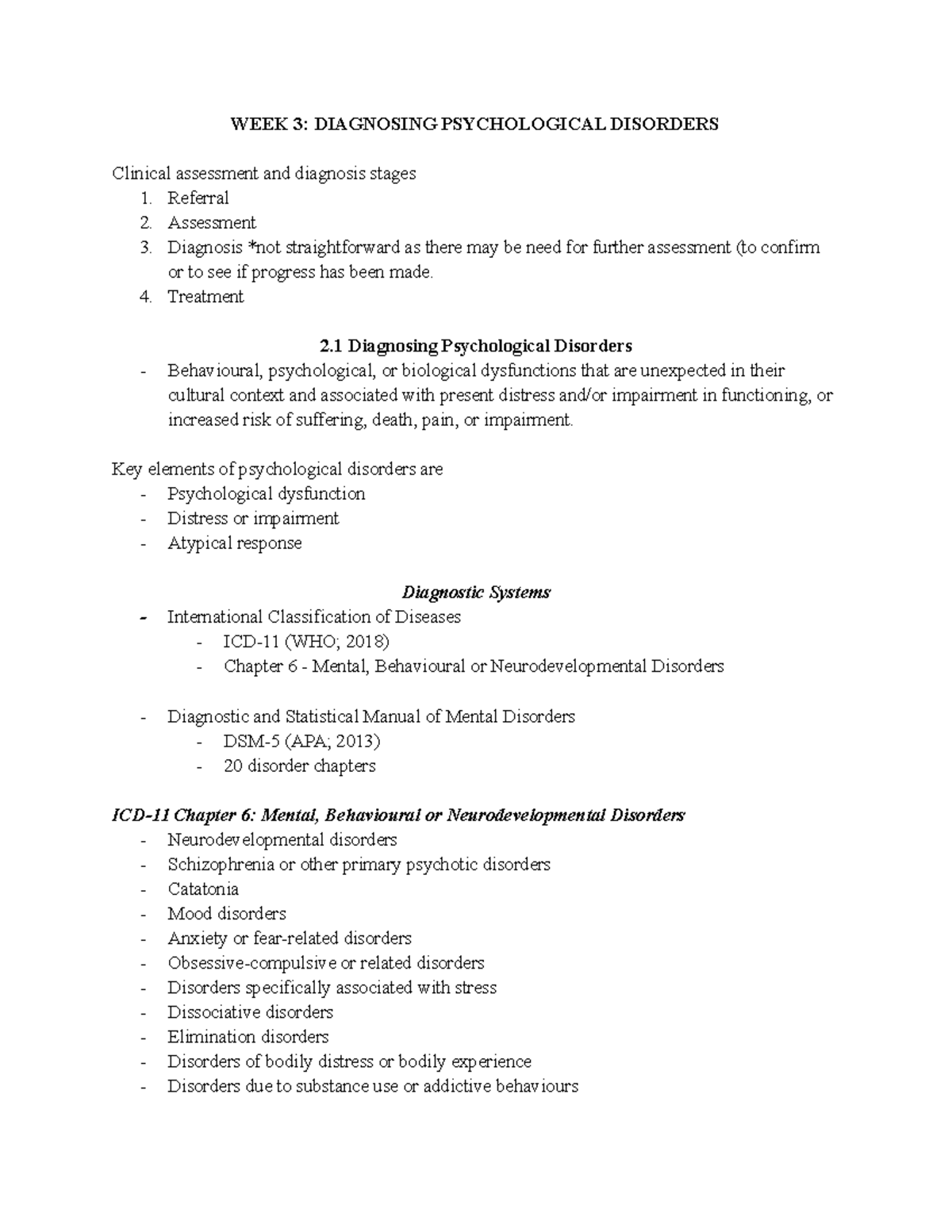 PSY305 WEEK 3 Diagnosing Psychological Disorders Notes - WEEK 3 ...