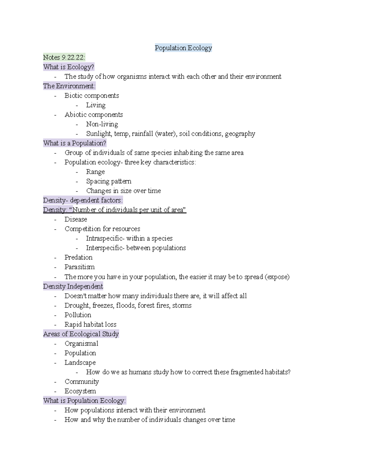 Population ecology - Population Ecology Notes 9.22: What is Ecology ...