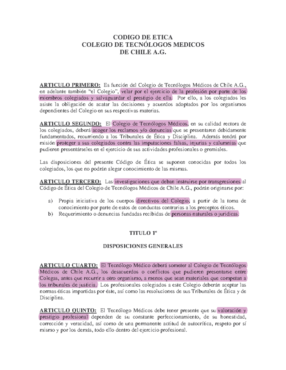Codigo TEC Medicos destacasd - CODIGO DE ETICA COLEGIO DE TECNÓLOGOS ...