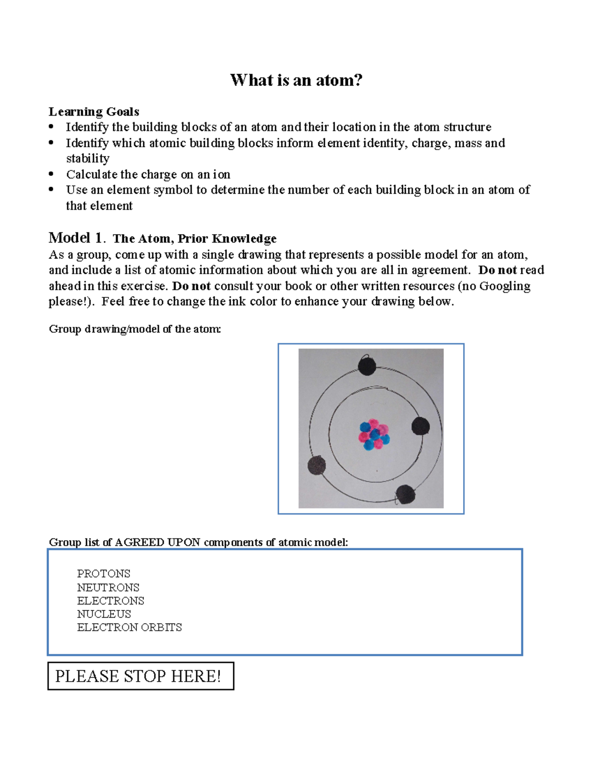 What is an atom FULL Activity - What is an atom? Learning Goals ...