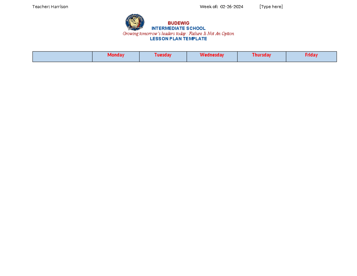 Lesson Plans for SS - BUDEWIG INTERMEDIATE SCHOOL Growing tomorrow’s ...