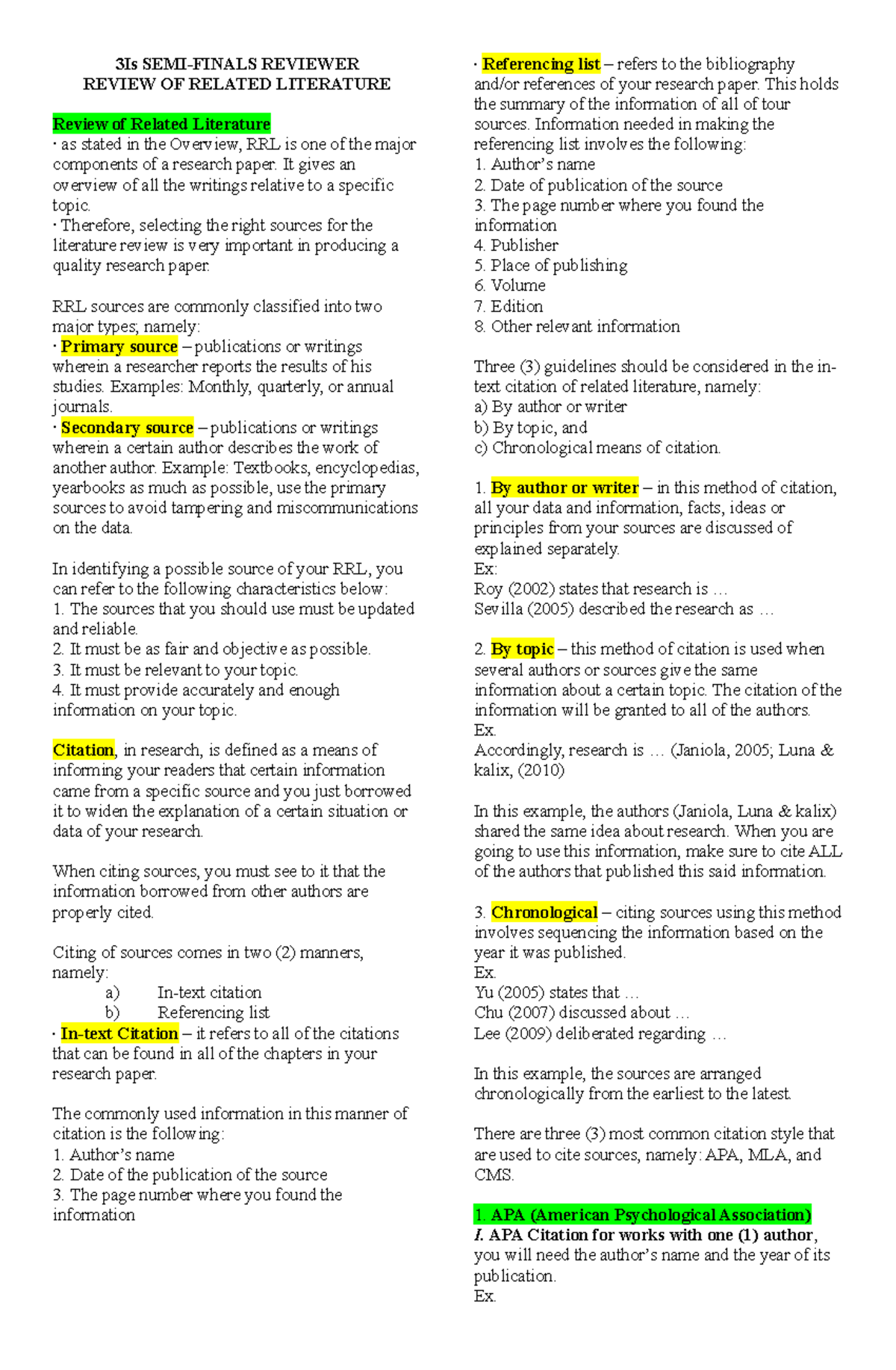 RRL reviewer - 3Is SEMI-FINALS REVIEWER REVIEW OF RELATED LITERATURE ...