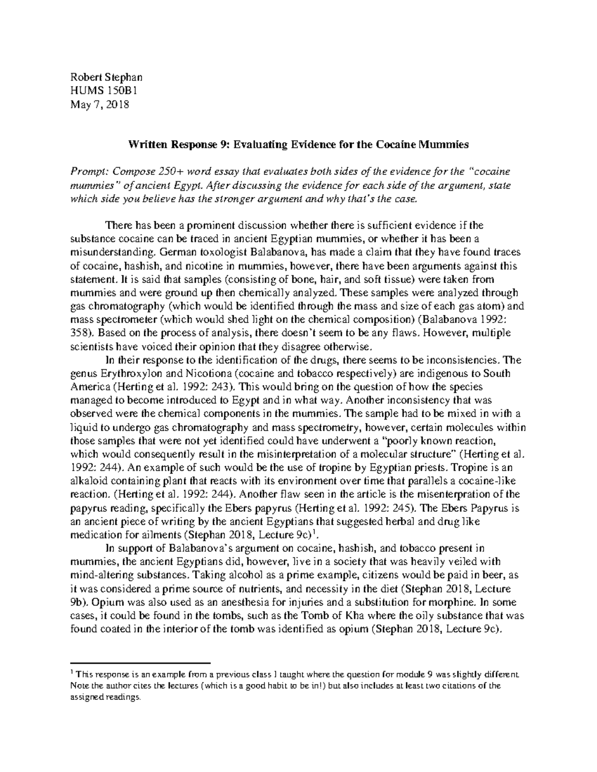 Written Response Example (PDF) - Robert Stephan HUMS 150B May 7, 2018 ...