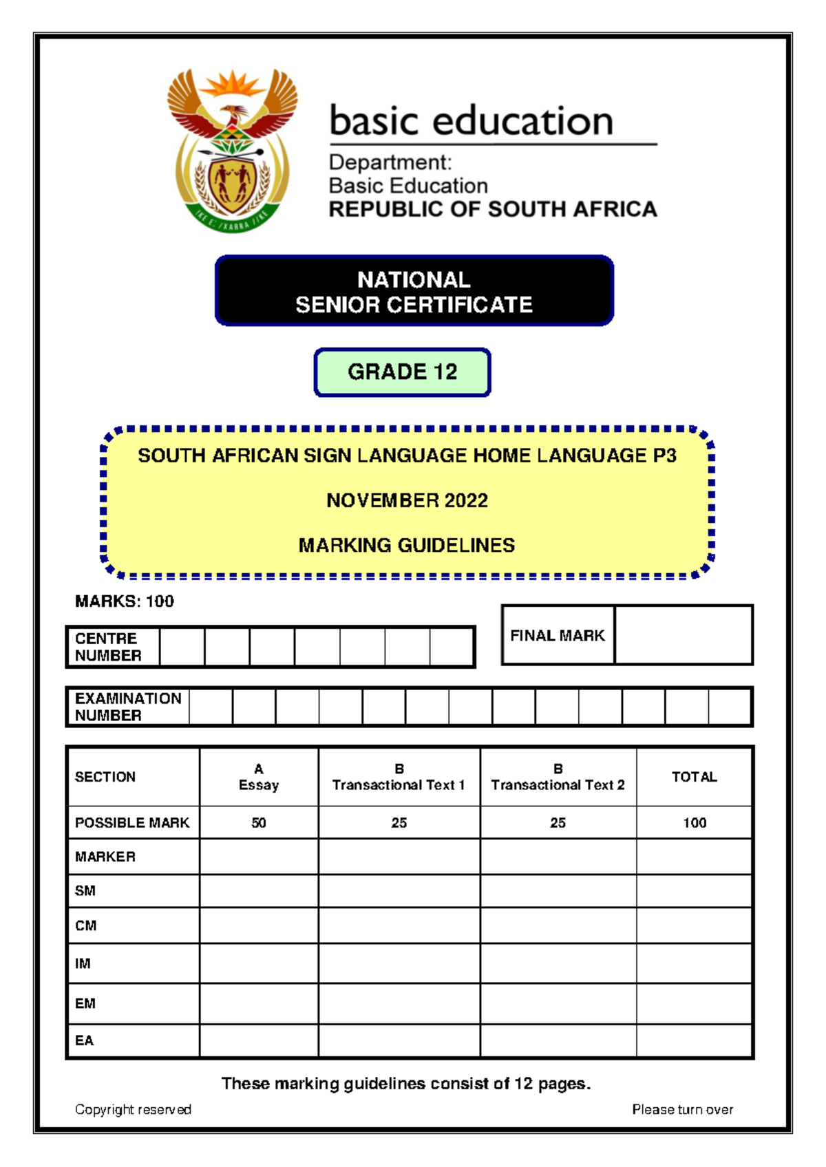 SASL HL P3 Nov 2022 MG - 2017 November English question paper with sign ...