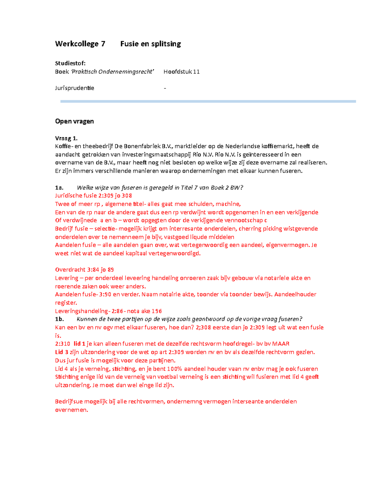 Werkcollege 7Fusie en splitsing - Werkcollege 7 Fusie en splitsing ...