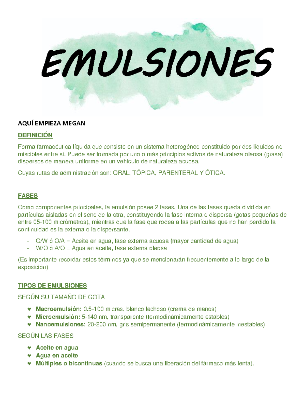 Emulsiones - AQUÕ EMPIEZA MEGAN DEFINICIÓN Forma farmacéutica líquida ...