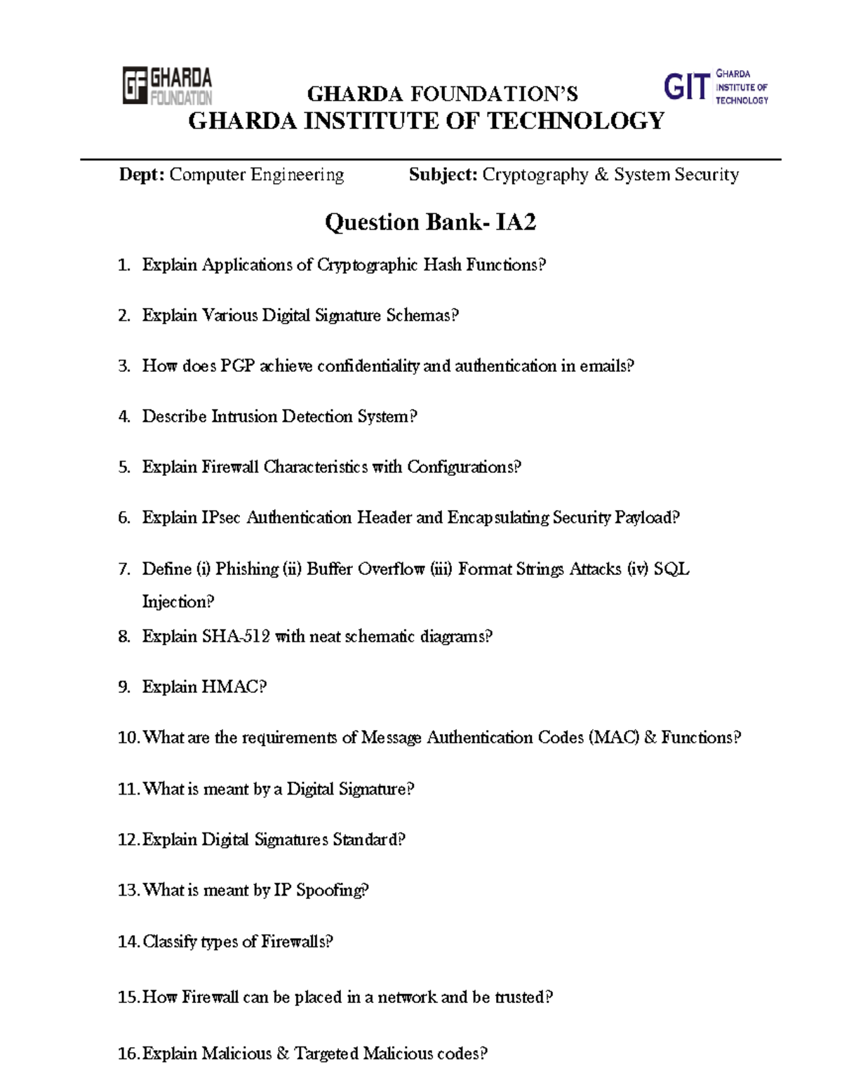 CSS Question Bank IA2 - GHARDA FOUNDATION’S GHARDA INSTITUTE OF ...