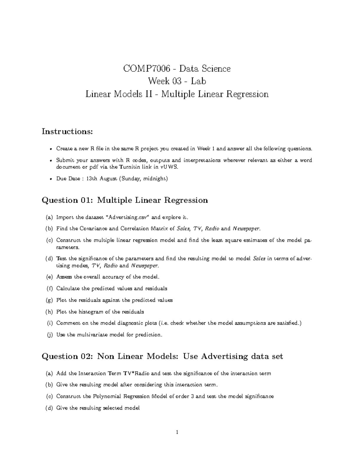 Week3 Lab - Lecture - COMP7006 - Data Science Week 03 - Lab Linear ...