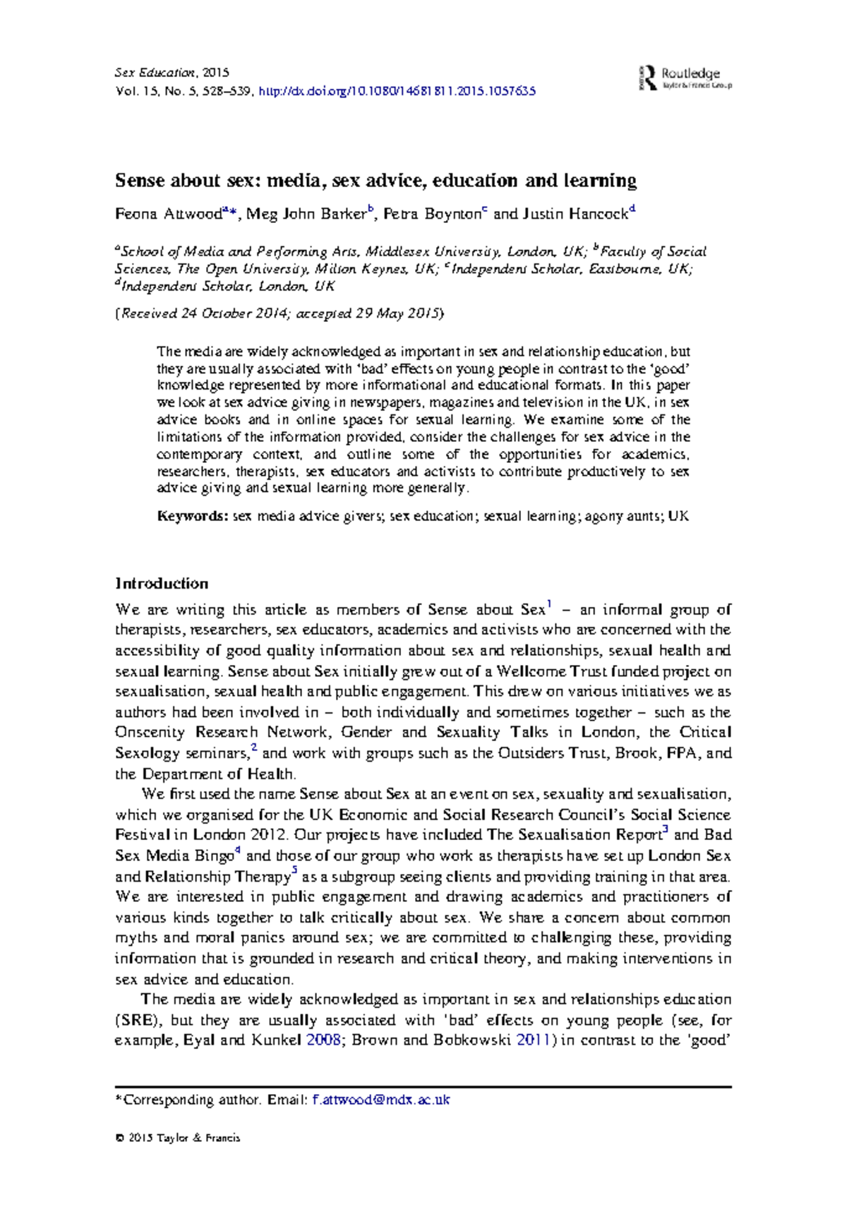 Sense About Sex Media Sex Advice Education And Learning In This Paper We Look At Sex Advice