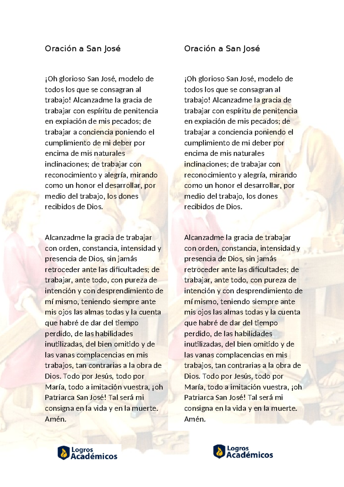 Oración san jose - Oración a San José ¡Oh glorioso San José, modelo de ...