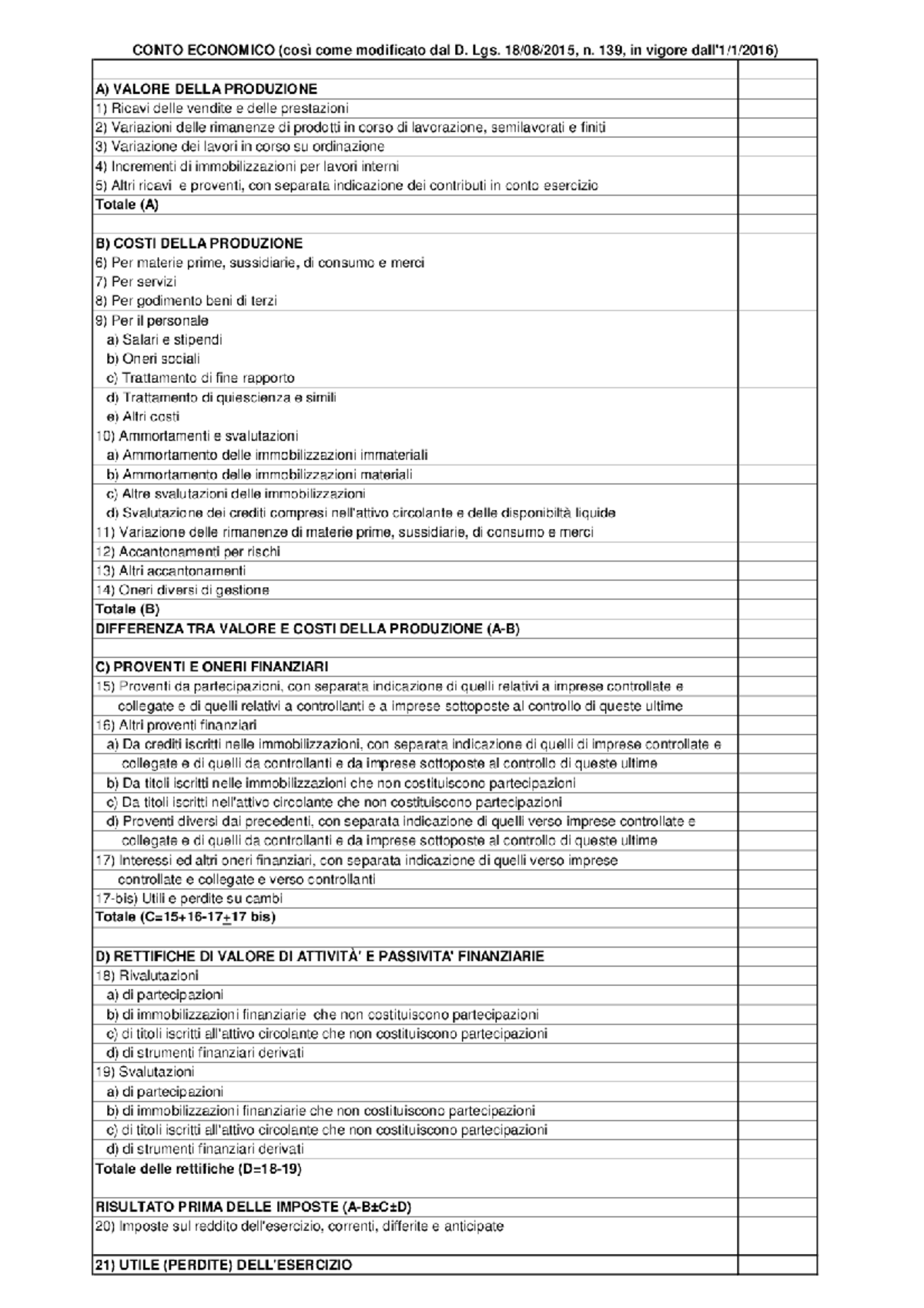 Schema Conto Economico 01-01-16 - Metodi Quantitativi Per Il Management ...