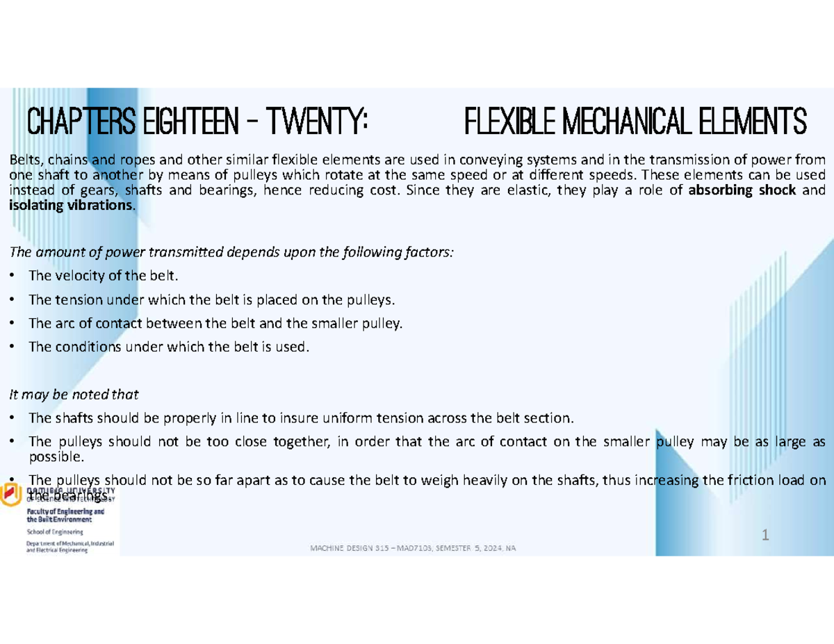 Lecture 8 - Flexible Mechanical Elements [FLAT Belts AND V- Belts ...