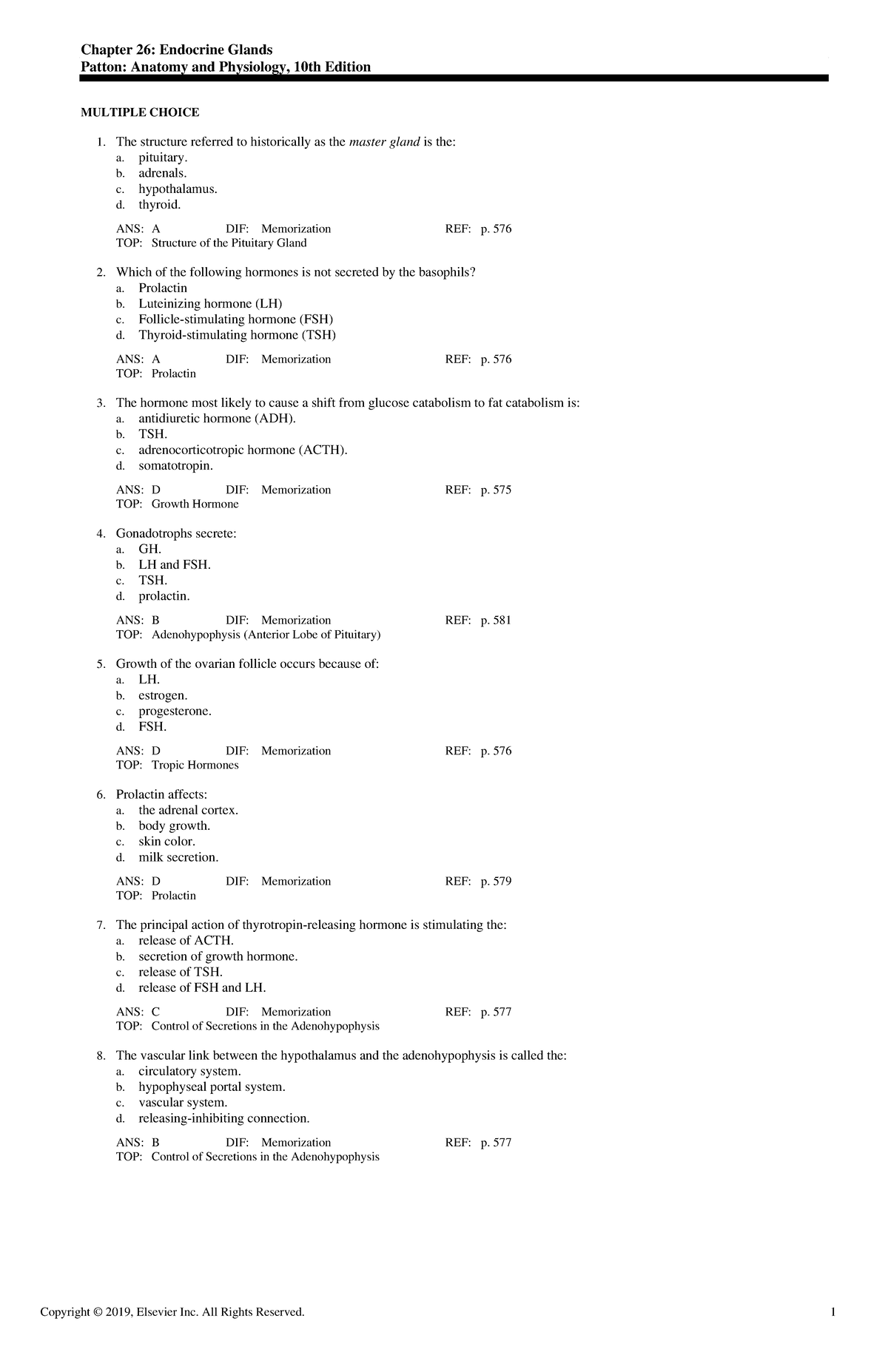 Exam View - Chapter 26 - Questions - Chapter 26: Endocrine Glands ...