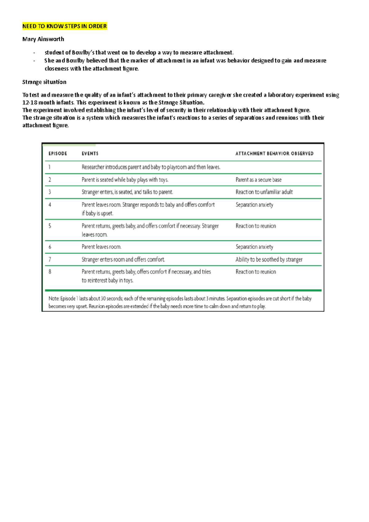 Mary aisnworth and attatchment types - NEED TO KNOW STEPS IN ORDER Mary ...