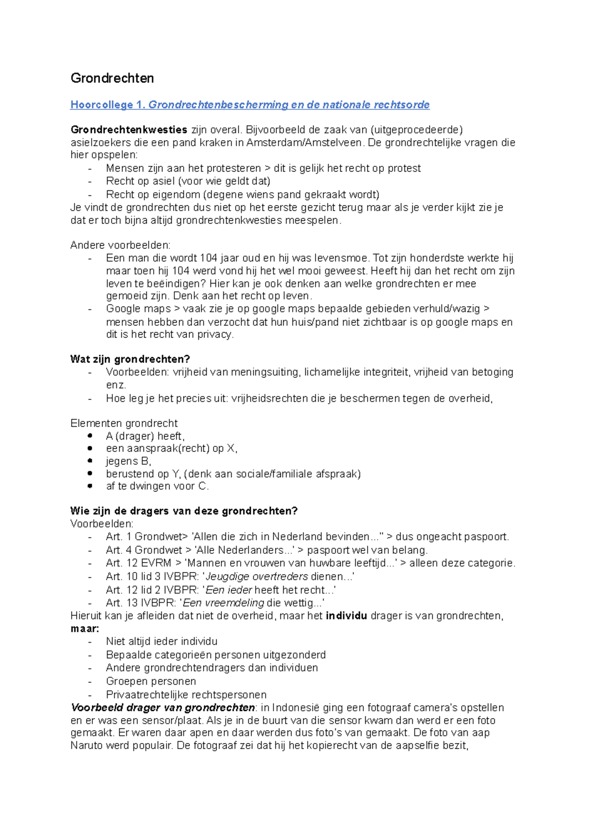 Grondrechten - Grondrechten Hoorcollege 1. Grondrechtenbescherming en ...