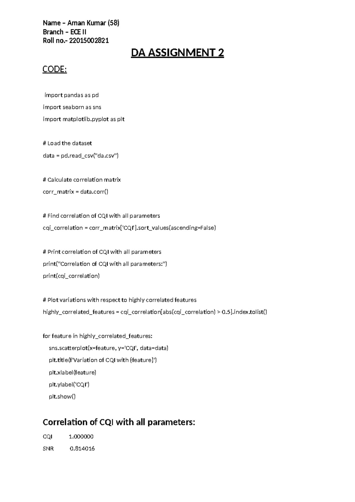 58 Aman Kumar Name Aman Kumar 58 Branch Ece Ii Roll No 22015002821 Da Assignment 2