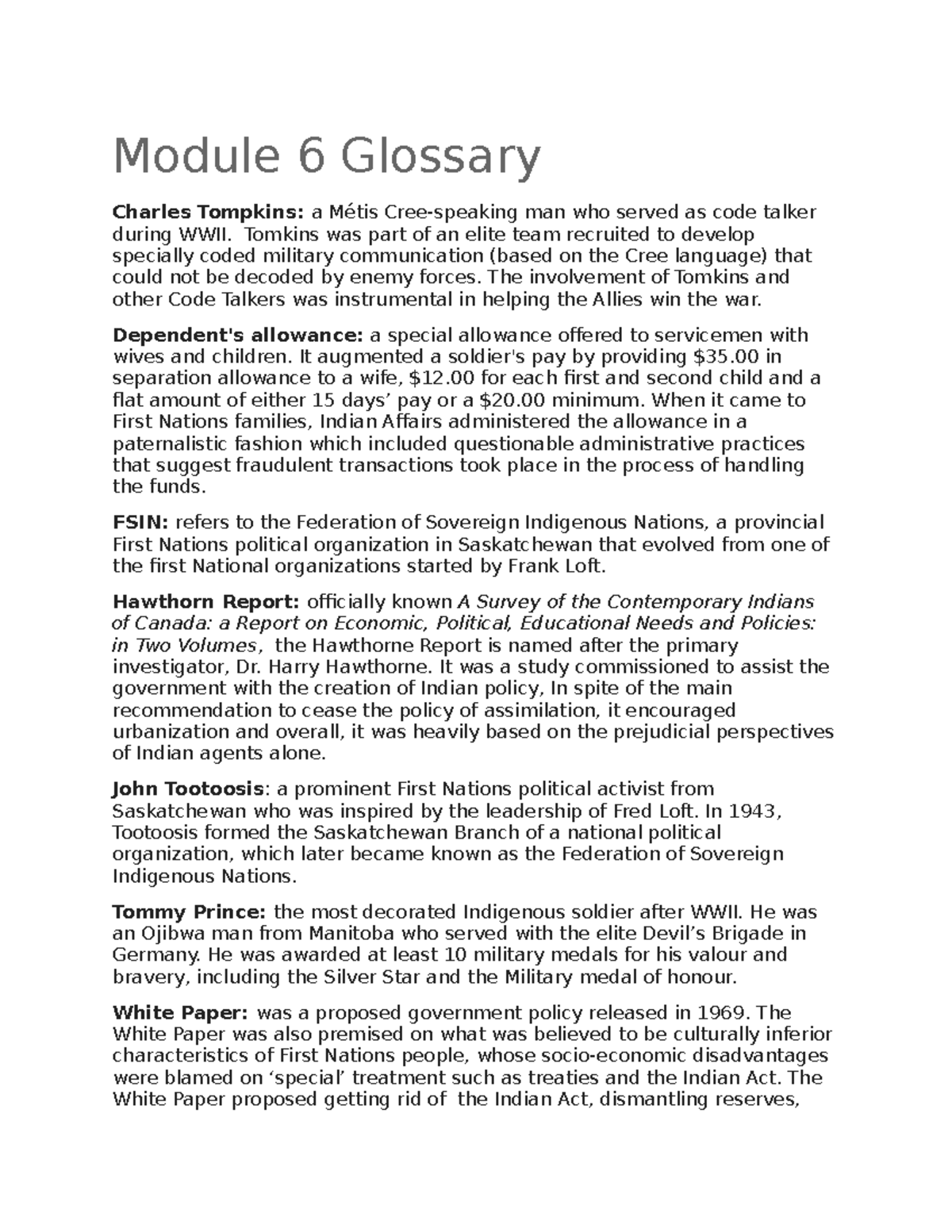 Module 6-12 Glossary - Notes for study - Module 6 Glossary Charles ...