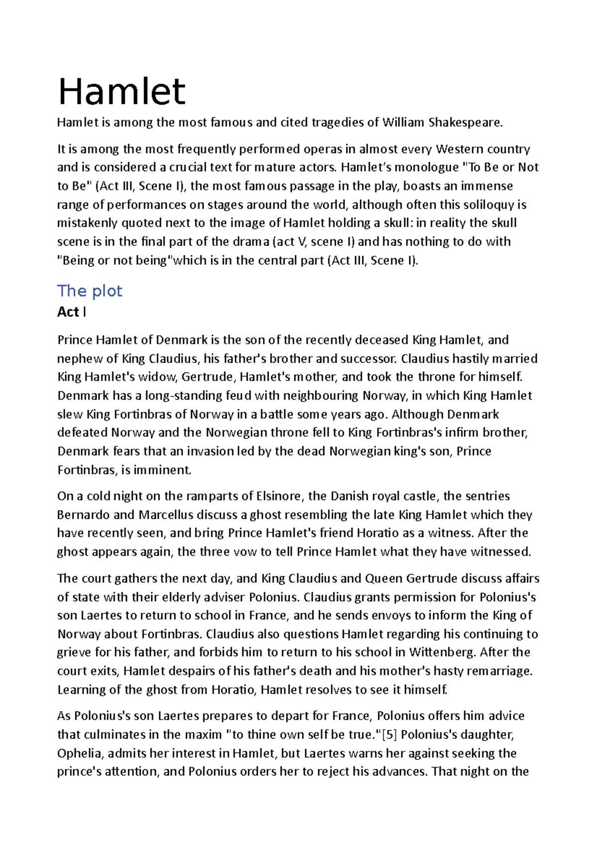 Hamlet - Hamlet Hamlet is among the most famous and cited tragedies of ...